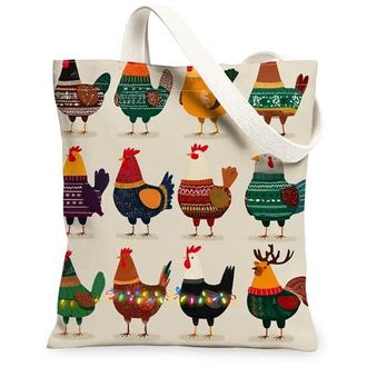 Generic Sacs fourre-tout en toile de No&euml;l, motif oiseau color&eacute;, sacs d&eacute;picerie r&eacute;utilisables, rustiques, l&eacute;gers et lavables avec bandouli&egrave;re, multicolore, 13x