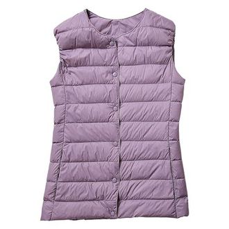 Generic Gilet matelass&eacute; l&eacute;ger &agrave; col rond boutonn&eacute; pour femme - Grande taille, violet clair, 3XL
