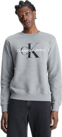 Calvin Klein Jeans Sweat Homme Core Monologo Sans Capuche, Gris (Mid Grey Heather), XXL