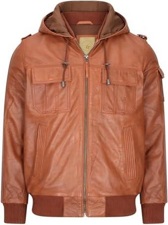 TruClothing Blouson en Cuir v&eacute;ritable pour Homme avec Capuche Fermeture &eacute;clair Style Bomber d&eacute;contract&eacute; - Marron S