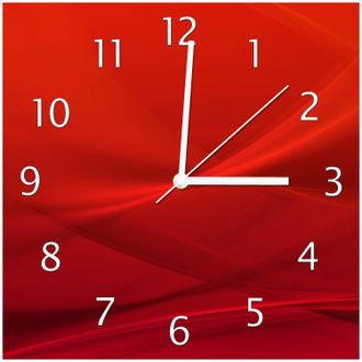 Wallario Design-Wanduhr Abstrakte rotes Muster - roter Stoff aus Glas, Motiv-Uhr Größe 30 x 30 cm, weiße Zeiger