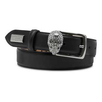 Philipp Plein Femme, Accessoires, Noir, Taille: 70 CM Leather Belt Crystal Skull