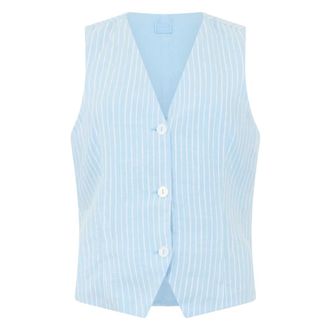 120% Lino Femme, Vestes, Bleu, Taille: 42 FR Gilet Tailleur