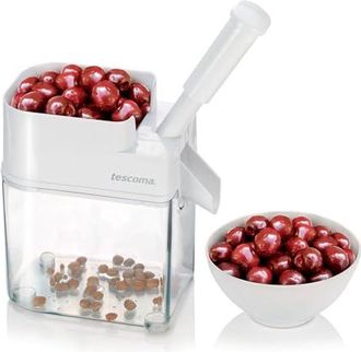 Tescoma Kirschentkerner manuell, Kirscheintsteiner mit Auffangbeh&auml;lter, 18.5 x 11.5 x 20.5 cm,Stein,Wei&szlig;/Transparent,Edelstahl