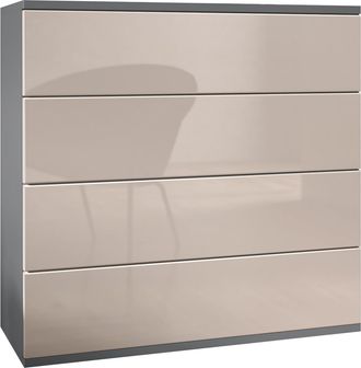 Vladon Kommode Pavos V3 h&auml;ngend, Sideboard mit 4 Schubladen Anthrazit matt/Sandgrau Hochglanz (76 x 76 x 35 cm)