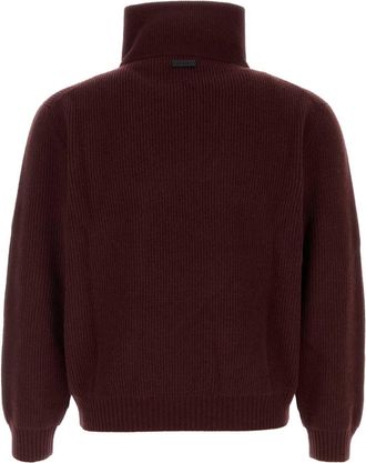 Saint Laurent Mens Burgundy Wool Sweater Bordeaux Exterior: Maglie