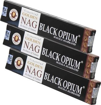 NKlaus 3X Golden Nag Black Opium Räucherstäbchen 45g - Sinnlicher, geheimnisvoller Duft für entspannte Abende & Meditation. Natürliches Räucherwerk