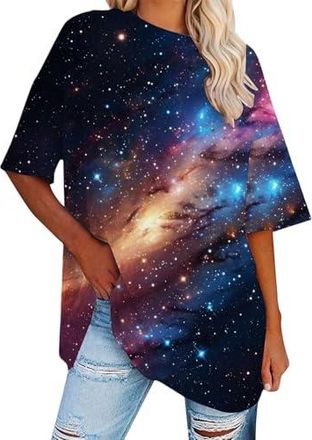 Generic Galaxy T-shirts pour femme, t-shirt d&eacute;t&eacute; basique &agrave; manches courtes, coupe ample, t-shirt d&eacute;contract&eacute;, t-shirt surdimensionn&eacute;, t-shirt de baseball, t-s