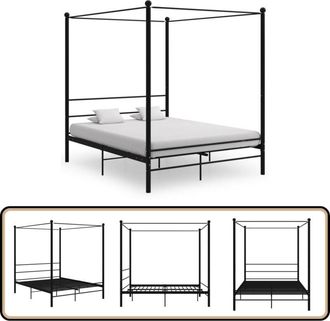 vidaXL Cadre de lit à baldaquin sans matelas noir 160x200 cm métal - Cadre De Lit - Lit à Baldaquin - Lit Double - Lit Métal - Literie