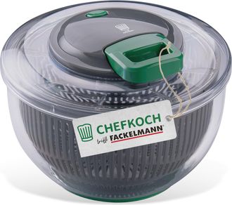 Fackelmann Chefkoch Salatschleuder mit Seilzug und Stopp-Taste - Salad Spinner zum m&uuml;helosen Waschen, Trocknen & Servieren von Salat - Inklusive praktischem Seil