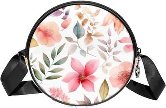 Generic Petit sac &agrave; bandouli&egrave;re circulaire pour femme, motif feuilles florales, sac &agrave; dos avec fermeture &eacute;clair, bretelles r&eacute;glables, sac &agrave; main rond d&eacute;contra
