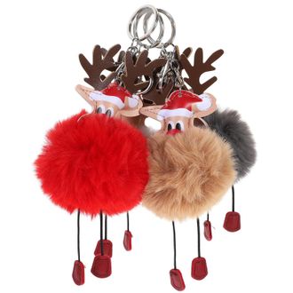 Pretyzoom 4pcs Pompom Schl&uuml;sselanh&auml;nger Weihnachten Pl&uuml;sch Elch Anh&auml;nger Rentier Figuren Weihnachtselch Taschenanh&auml;nger Schl&uuml;sselbund Handtasche Rucksack Dekora