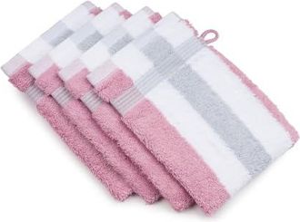 Gözze Waschhandschuh, 4er Set, 17/24 cm, New York Streifen, Altrosa/weiß/Silber