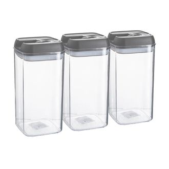 Argon Tableware Vorratsbeh&auml;lter f&uuml;r Lebensmittel mit luftdichten Klappdeckeln - 1200 ml - Grau - 3er-Pack - Kunststoff-K&uuml;chenaufbewahrung, Tupperware, Speisekammer, L