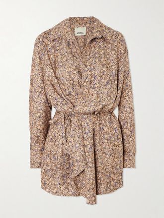 Isabel Marant Harmony Mini-hemdblusenkleid Aus Gl&auml;nzendem Jacquard Mit Blumenmuster Und Wickeleffekt - Braun