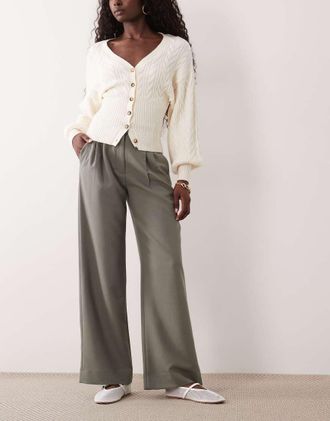 Abercrombie & Fitch Sloane pantalon large taille haute en kaki-Vert