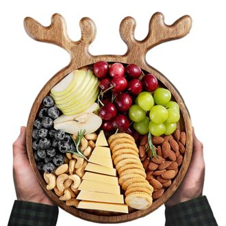 Generico Rustikales Weihnachtsgeschirr: Servierteller-Set aus Holz, f&uuml;r Wurstwaren, festliches Design, f&uuml;r Dessert, s&uuml;&szlig;es, Party, Urlaub, Abendessen, Brunch, Z