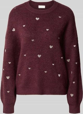 Apricot Strickpullover mit Stitchings und Rundhalsausschnitt