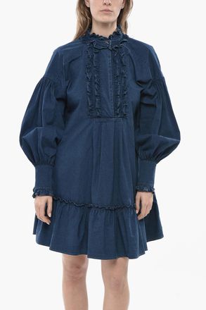 Valentino Blusenkleid mit R&uuml;schenfront aus Baumwolle und Puff&auml;rmeln Valentino