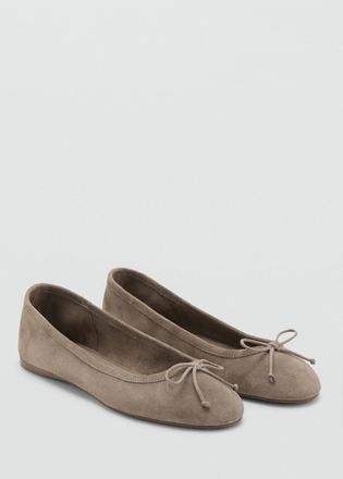 Mango Leder-Ballerinas mit Schleife hellbraun/pastellbraun - Damen - 35 - MANGO