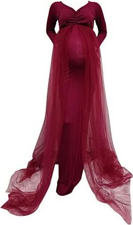 Generic Robe de princesse grande taille pour le travail, robe de maternit&eacute; &agrave; manches longues, robe de princesse en tulle uni, accessoires photo, costume pour 