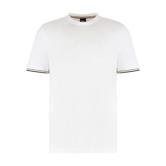 HUGO BOSS Homme, Tops, Blanc, Taille: M T-shirt &agrave; col rond avec bordure ray&eacute;e