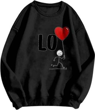 Generic Sweat-shirt unisexe amusant imprim&eacute; amour ensemble &agrave; manches longues d&eacute;contract&eacute; col rond pour femme, Noir, 3XL