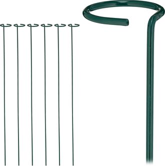 Relaxdays 12 x Rankhilfe, Pflanzenhalterstab mit Blumenring, wetterfest, Blumenstütze aus Metall, 80 cm, dunkelgrün