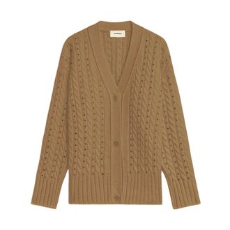 A Paper Kid Femme, Pulls, Brun, Taille: 36 FR Cardigan A Trecce Borchie