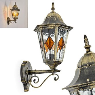 HOFSTEIN Au&szlig;enwandleuchte Hongkong, Au&szlig;enwandlampe aus Metall/Glas in Schwarz/Gold/Klar/Orange, Wandleuchte au&szlig;en im Vintage/Antik/Landhaus-Design, E27, IP44 -