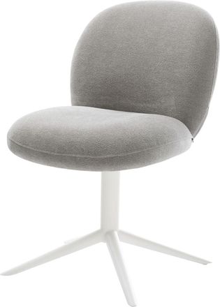 DELIFE Esszimmerstuhl Nube-Flex Fußkreuz Weiß Strukturstoff Soft Grau 360° drehbar Wippfunktion Taschenfederkern