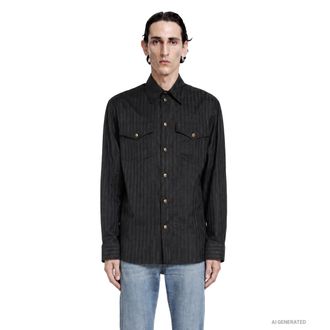 Versace Greca Pinstripe Cotton Silk Shirt