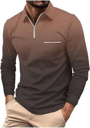 Generic Polo &agrave; manches longues pour homme, coupe classique, extensible, respirant, haut l&eacute;ger, marron, XL