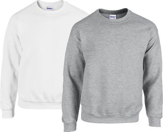 Gildan Herren Fleece Crewneck Sweatshirt Style G18000 Hemd, Blickdicht,1x Weiss + 1x Sportgrey + 1x HL Kauf Notizblock, 3XL