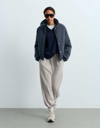 Oysho Fellex Aerogel A-Linien-Canvas-Steppjacke in Mauveblau
