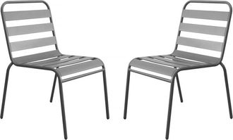 Habitat et Jardin Lot de 2 chaises de jardin en m&eacute;tal empilables Bilbao - Taupe