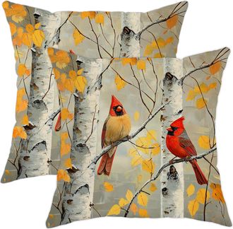 Generic Fall-Kardinalvogel Sofakissenbezug Mit Rei&szlig;verschluss Sofakissen Luxuri&ouml;se Dekokissen F&uuml;r Sofa B&uuml;ro Hotel 45X45Cm 2Er Set