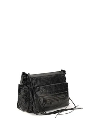 Balenciaga Mens Le City Multipocket Medium Shoulder Bag Black Lamb Ovis Aries
