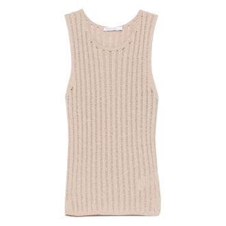 Patrizia Pepe Femme, Tops, Beige, Taille: 38 FR Débardeur Beige Lurex avec Pendentif Logo