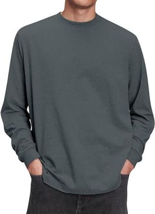 Generic T-shirt &agrave; manches longues pour homme - T-shirt ample &agrave; col rond - L&eacute;ger et respirant - Extensible - Grande taille - Couleur unie - T-shirt d&eacute;contract&eacute;