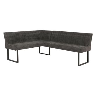 Mendler Eckbank HWC-O82, Esszimmerbank Bank, &Ouml;ko-Tex (310g/m&sup2;) Chenille Stoff/Textil Metall 159x210cm - dunkelgrau