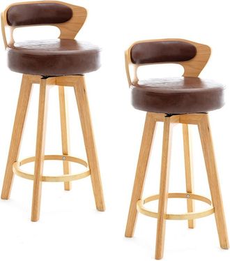 Generic Drehbarer Barhocker, 2Er-Set, Braunes Pu-Leder, Gepolsterter Sitz, Runder Sockel Aus Massivholz, Gepolsterter K&uuml;chenhocker, Einfache Montage