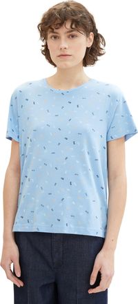 Tom Tailor Damen Basic T-Shirt mit Print, blue multicolor minimal, XXS