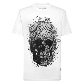 Philipp Plein Homme, Tops, Blanc, Taille: S T-shirt Round Neck SS Skull Coursive
