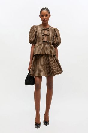 Ganni Minijupe à carreaux froissés Marron - Taille 32