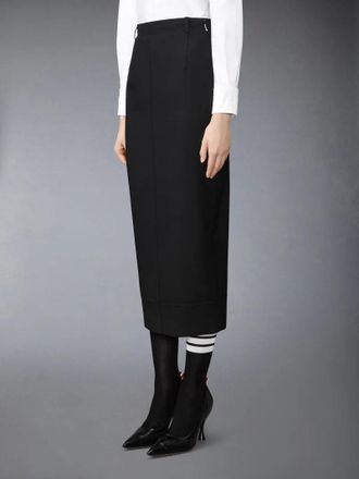 Thom Browne Womens Jupe Crayon Taille Haute Mi-Mollet &Agrave; Passants En Tissu Hopsack Black Skirt
