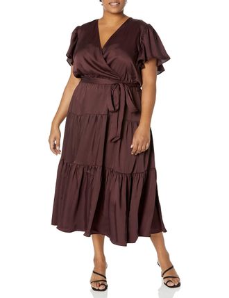 City Chic Damen Plus Size Maxi Tiered Sweetnes Kleid, Oxblood, 50
