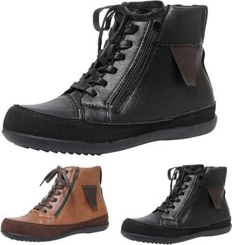 Generic Bottines à lacets pour femme - Talon bas - Imperméables - Confortables - Avec fermeture éclair latérale - Soutien de la voûte plantaire - Semelle en c