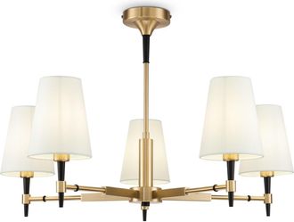 Licht-Erlebnisse Kronleuchter mit Schirm Metall Stoff E14 78 cm breit in Messing Weiß 5-flammig Modern Deckenleuchte Wohnzimmer Lüster Deckenlampe Esstisch