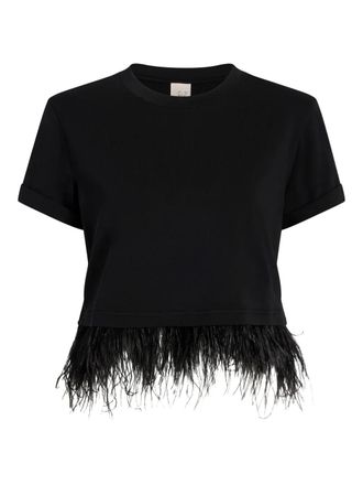 Cinq &agrave; Sept Cropped-T-Shirt mit Federbesatz - Blau